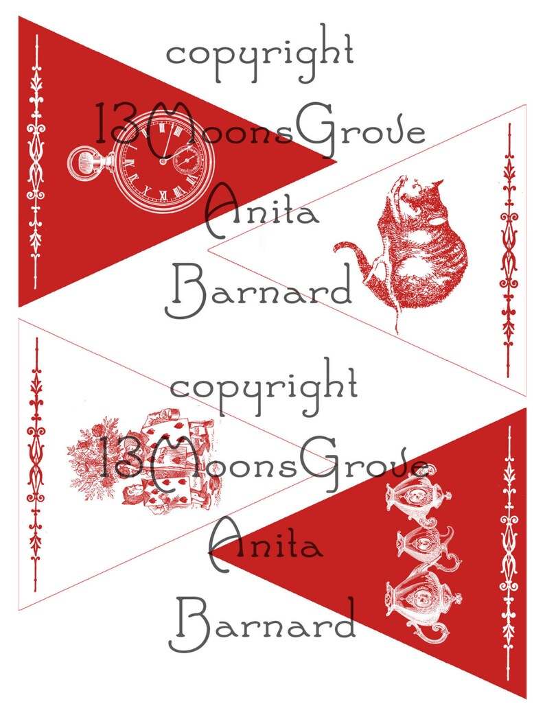 Alice in Wonderland Teatime Red and White Decorative Bunting Printable ...