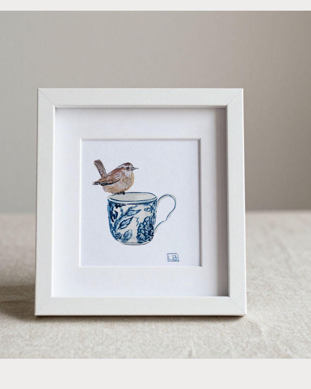 Chinoiserie Wren Bird ACEO Original Watercolor | Bird on Teacup ...
