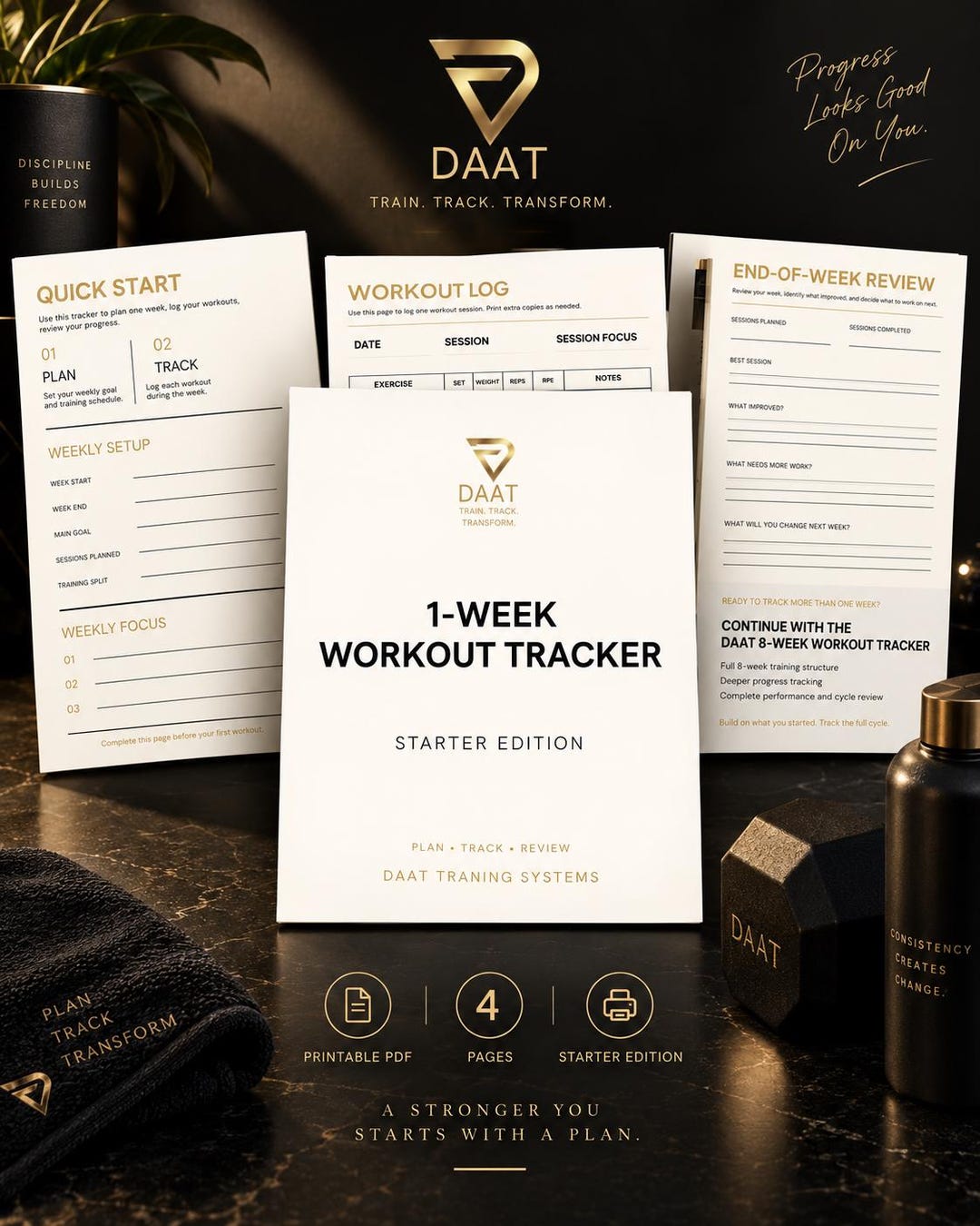 1 Week Workout Tracker Printable PDF, Weekly Fitness Planner and Gym ...