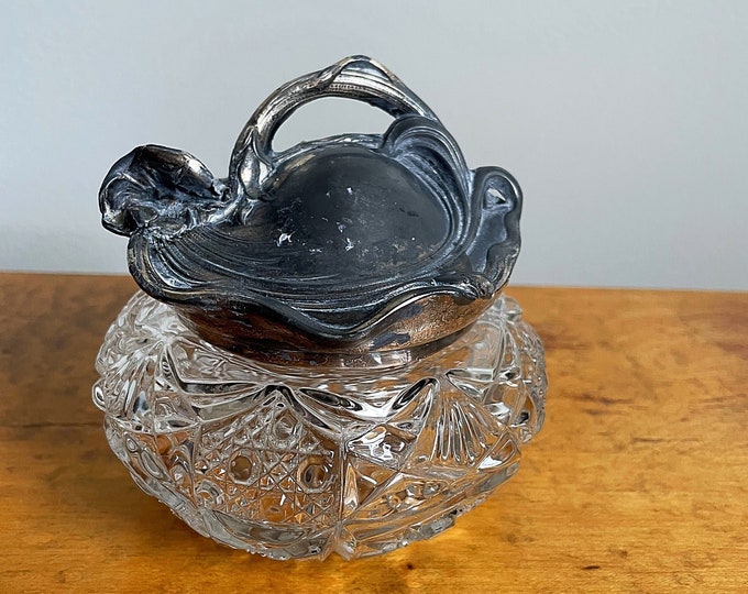 Antique Fostoria Glass Hair Receiver Jar With Pewter Lid 1900's Dresser ...
