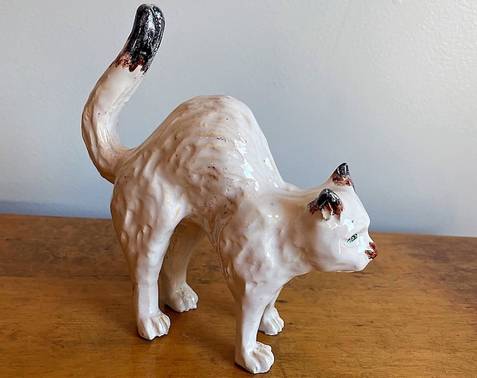 Antique French Bavent Faience Cat Roof Top Cat Glazed Terracotta ...