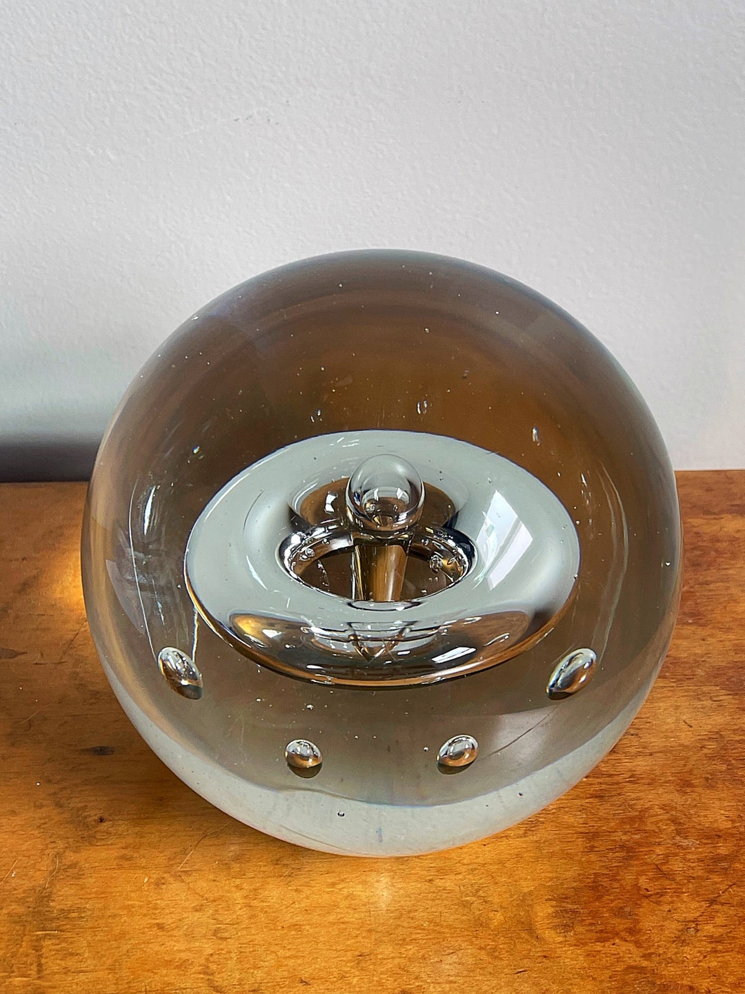 Vintage Large Crystal Paperweight Glass Orb Controlled Bubble ...