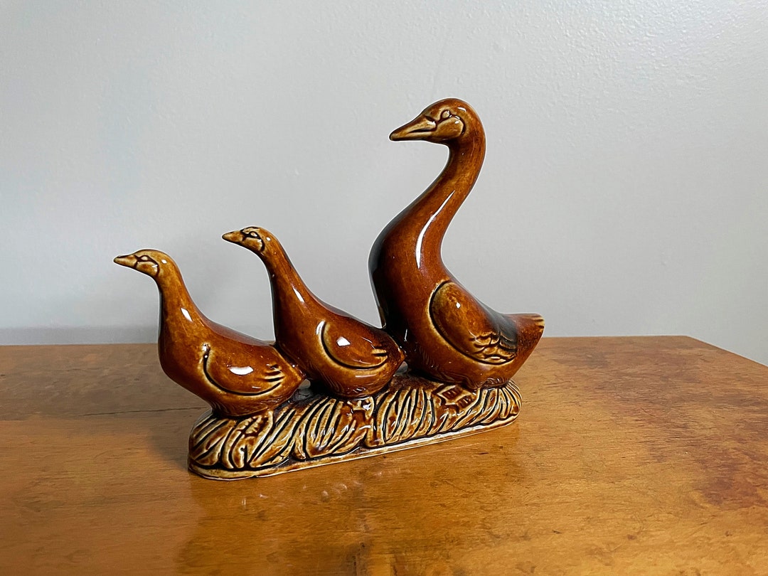 Vintage Geese Pottery Figurine Brown Drip Glaze Made in Brazil Vintage ...