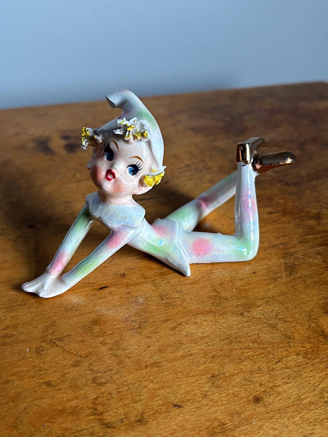 Vintage Lefton Pixie Elf Lusterware Porcelain – SCARCE! Lounging Pose ...