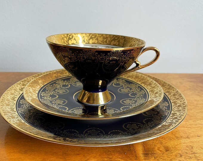 Vintage Echt West Germany Cobalt Teacup Saucer & Snack Plate Trio Set ...