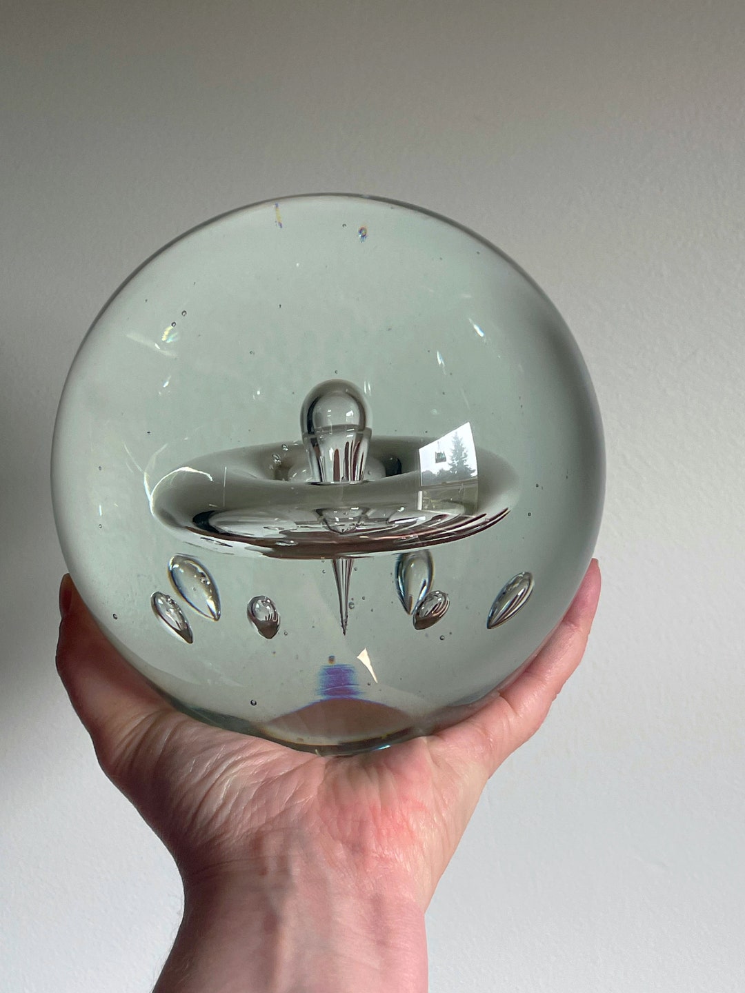 Vintage Large Crystal Paperweight Glass Orb Controlled Bubble ...