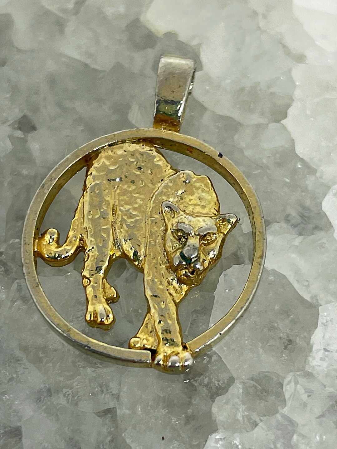 Vintage EFFY Panther or Leopard Round Pendant Gold Plated Pendant ...