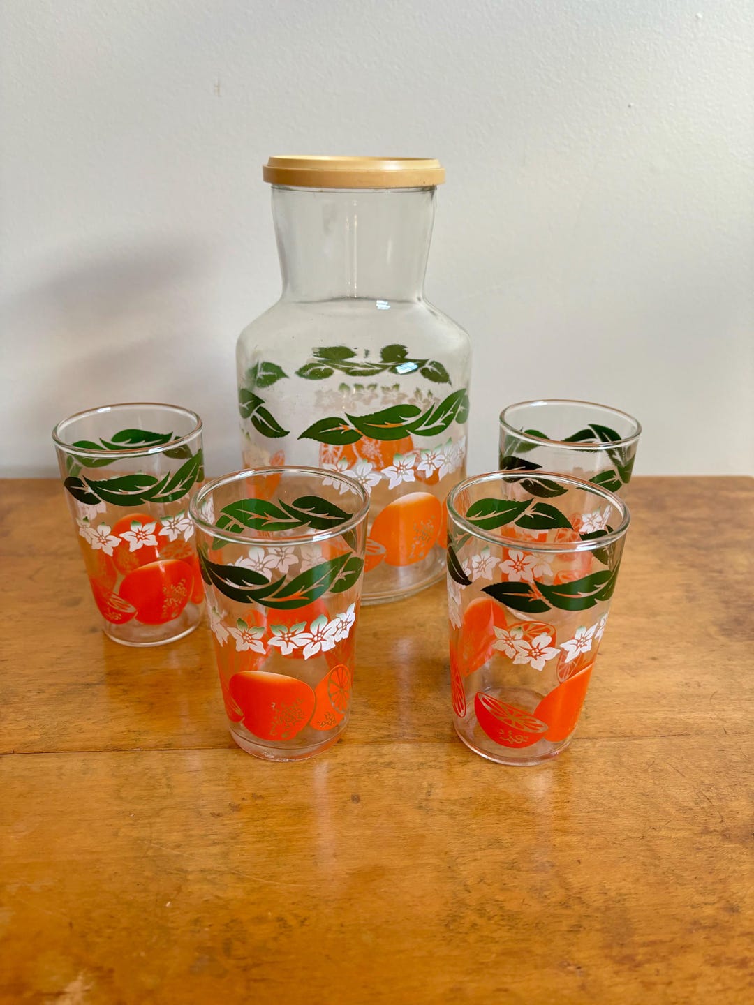 Vintage Anchor Hocking Juice Glasses and Pitcher - Rare Pattern ...