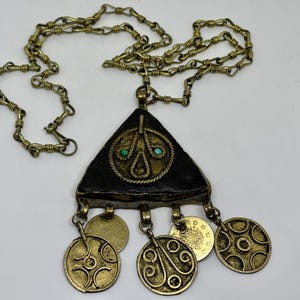Antique Islamic Triangular Amulet Pendant With Black Stone, Arabic ...