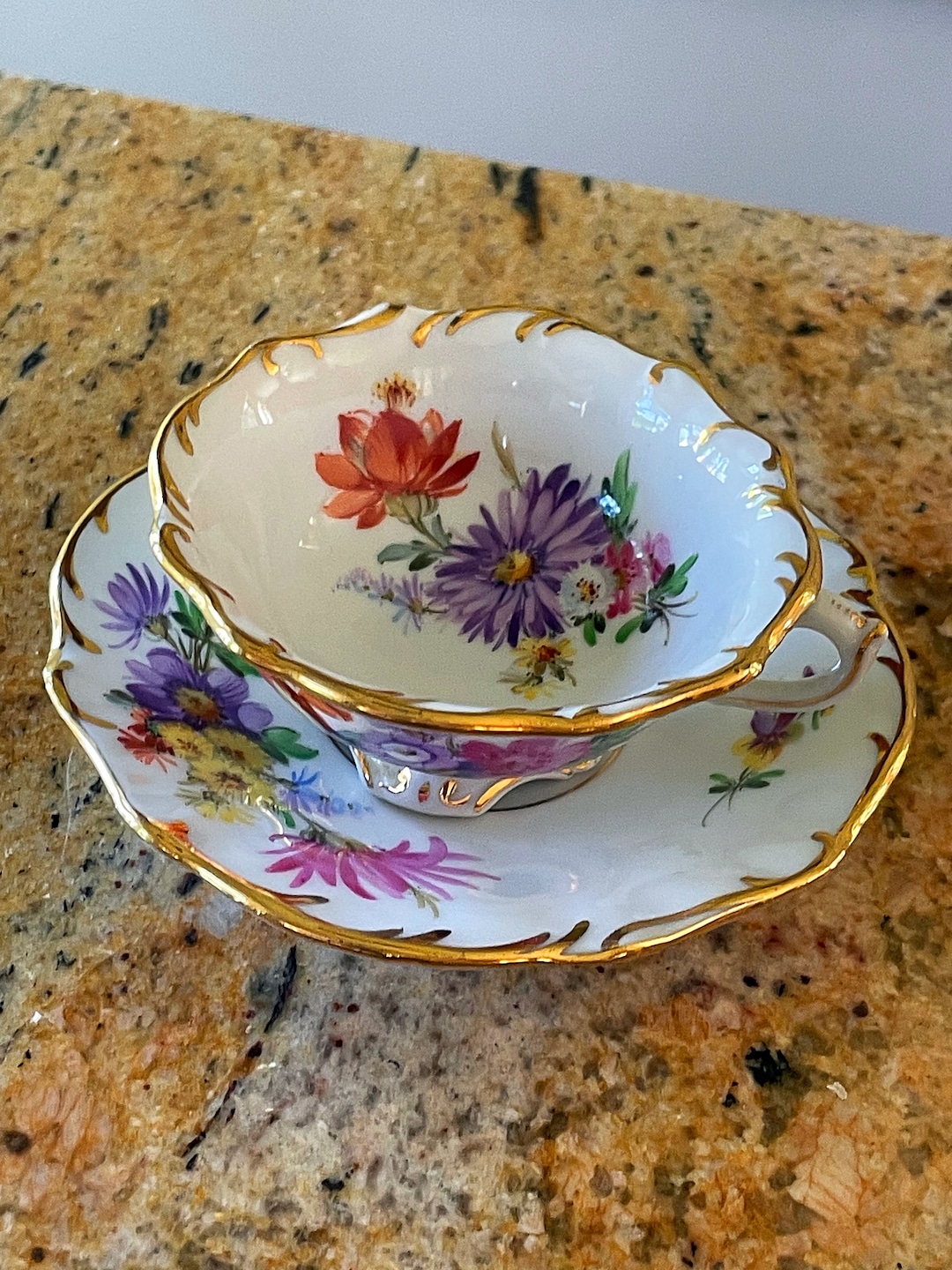 Antique Carl Teichert Meissen Hand Painted Floral and Gold Tea Cup ...