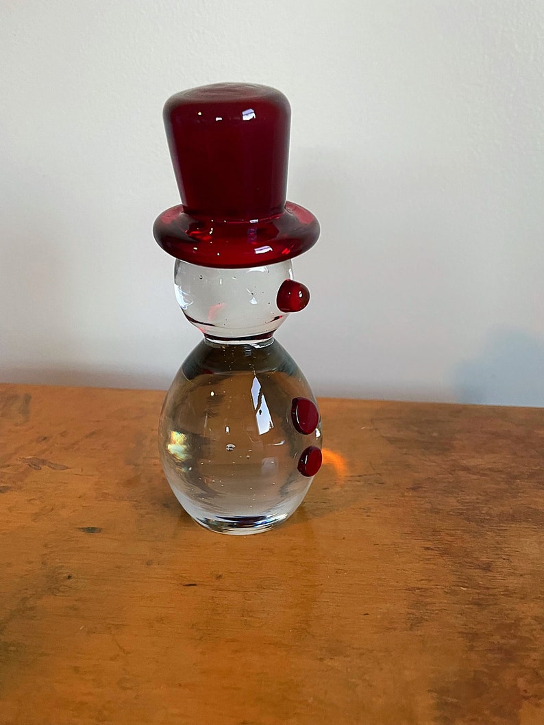 Vintage Blenko Crystal Snowman 76A Red Top Hat Snowman - Etsy