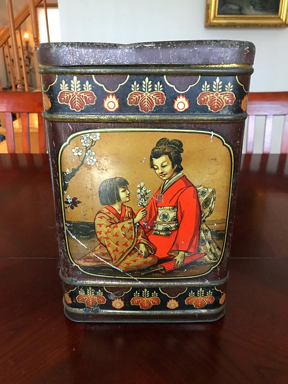 Antique Tea Tin Japanese Spice Tin Geisha with Children Design | Etsy