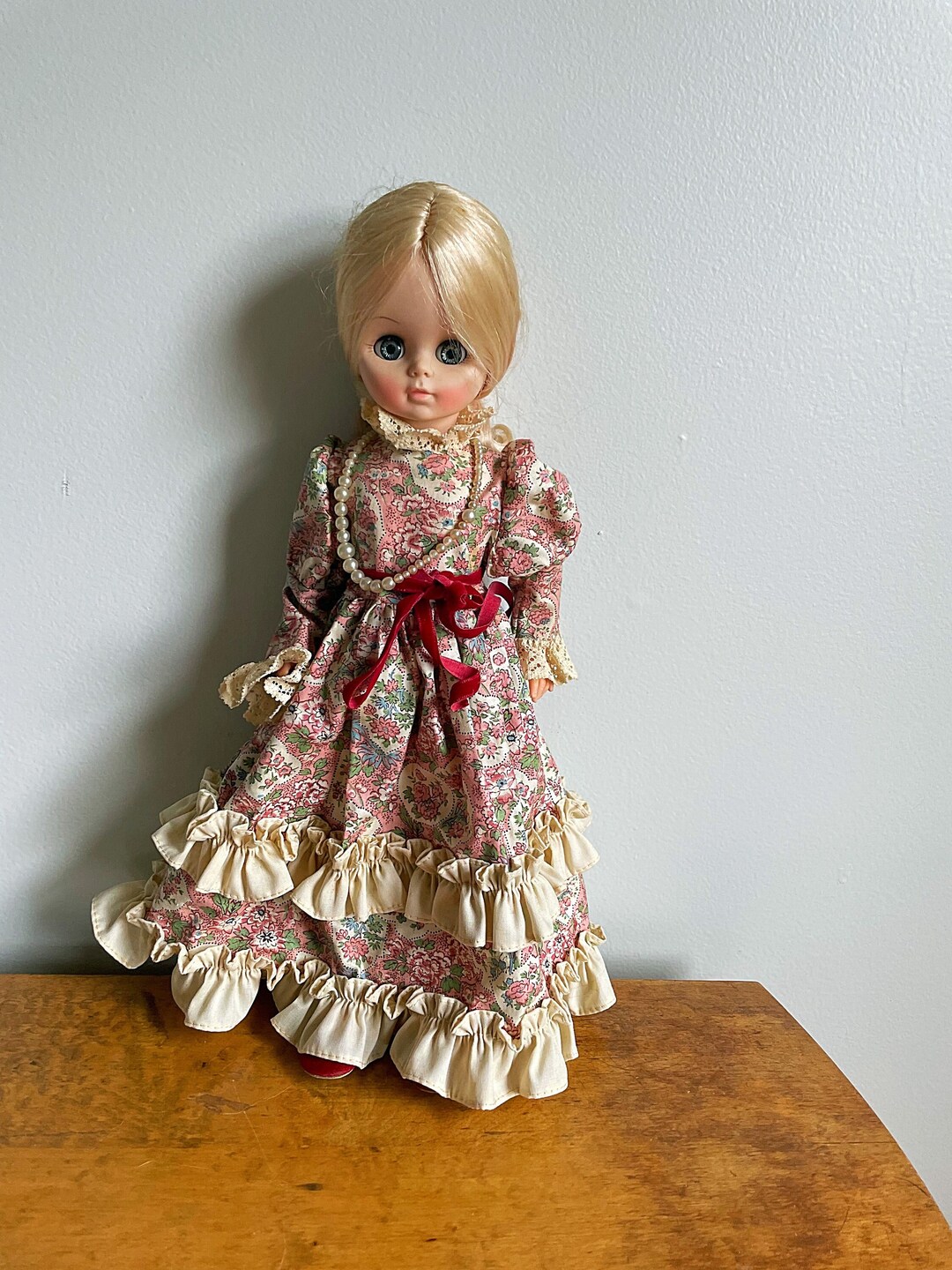 Vintage Effanbee 1960's Doll Blonde Doll Floral Dress 14" Tall Pearl ...