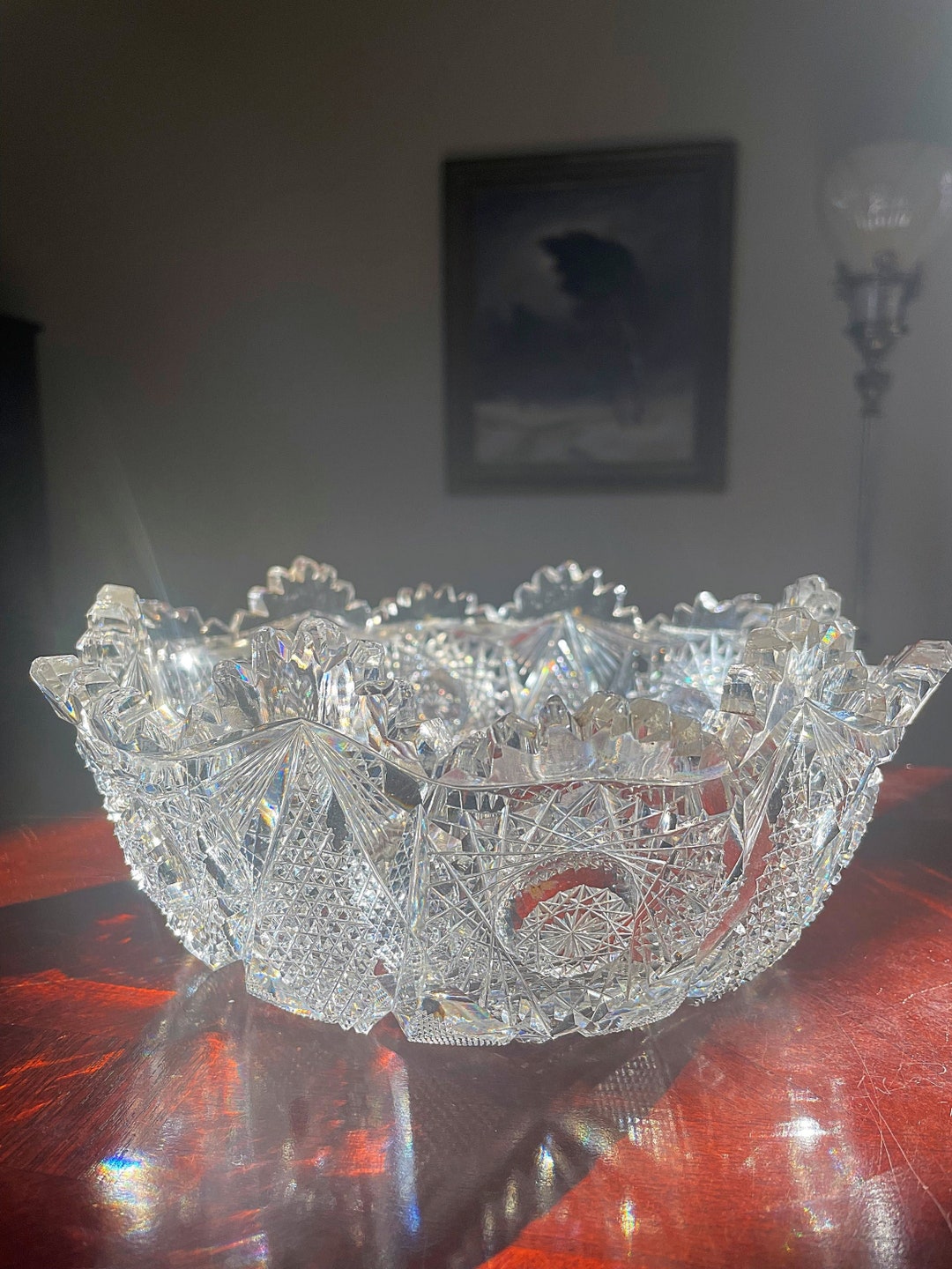 Antique American Brilliant Cut Crystal Bowl Sawtooth Rim Star Geometric ...