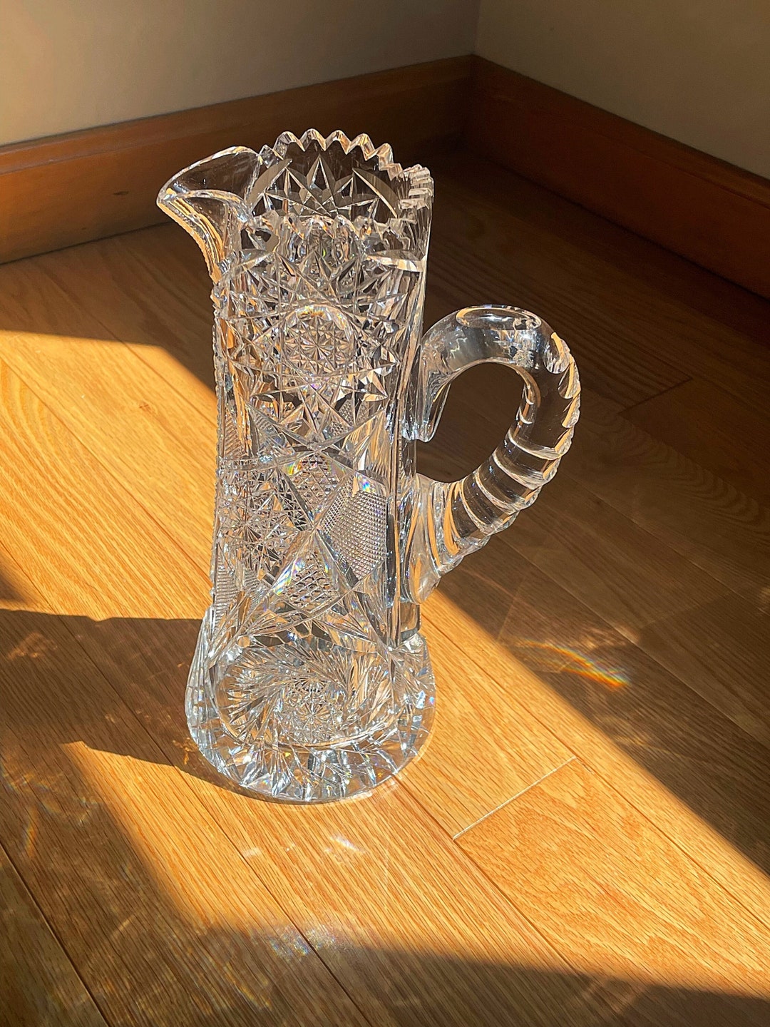 Antique American Brilliant Cut Crystal Pitcher Sawtooth Rim Pinwheel ...