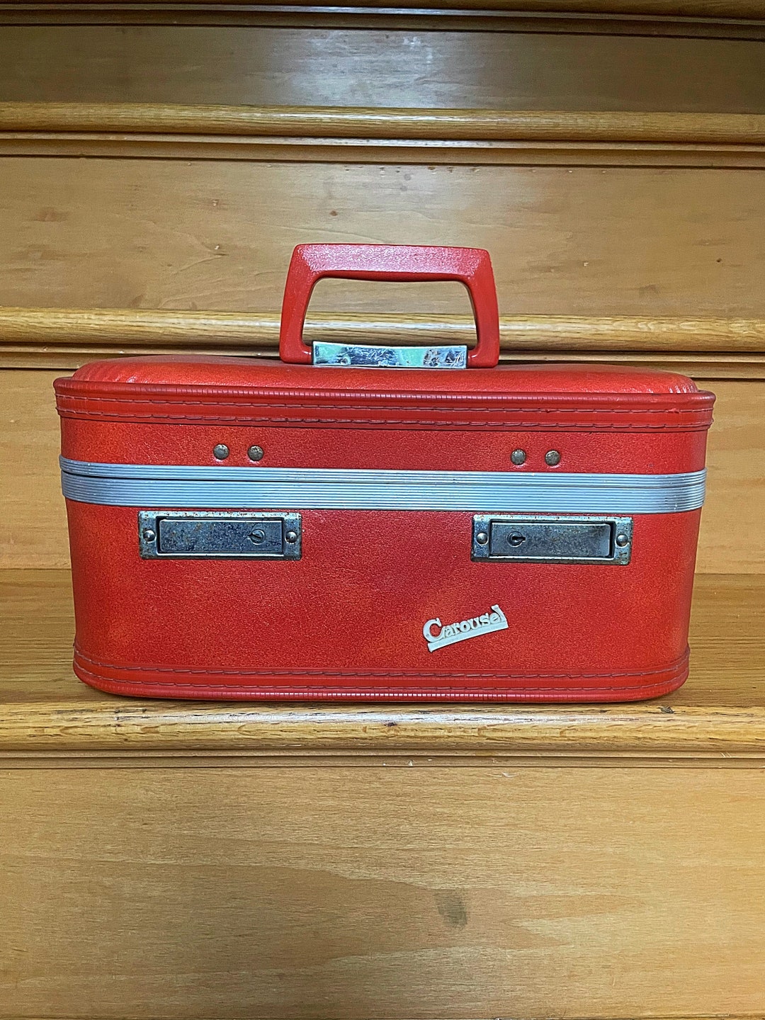 Vintage Orange Train Case Overnight Case Vintage Cosmetic Case Carousel ...