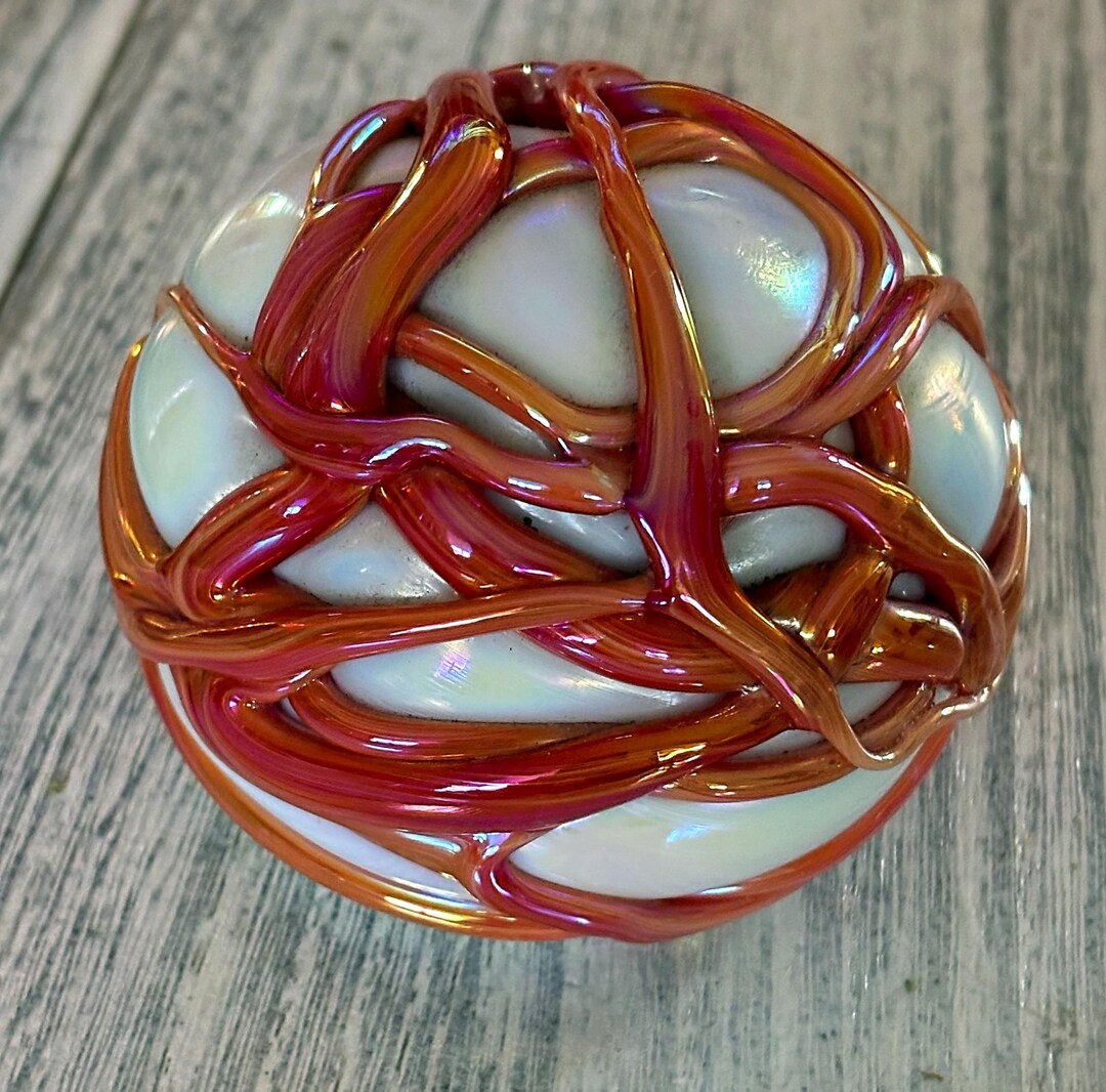 Vintage Gibson Paperweight: Rare 1990s Signed Iridescent Red & White ...