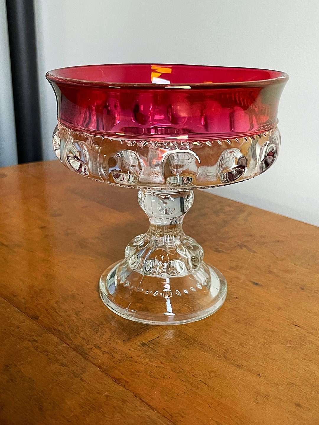 Vintage Indiana Glass Kings Crown Thumbprint Ruby Flash Glass Pedestal ...