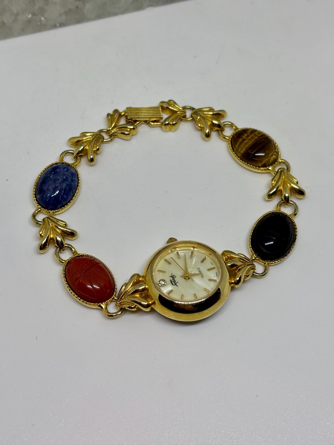 Vintage Egyptian Scarab Watch – Gold-tone Quartz Bracelet With Lapis ...
