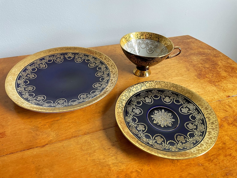 Vintage Echt West Germany Cobalt Teacup Saucer & Snack Plate - Etsy