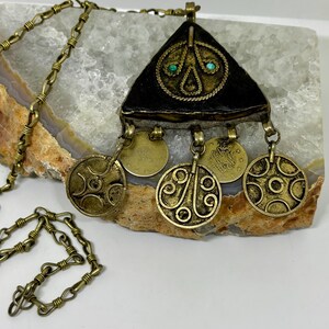 Antique Islamic Triangular Amulet Pendant With Black Stone, Arabic ...