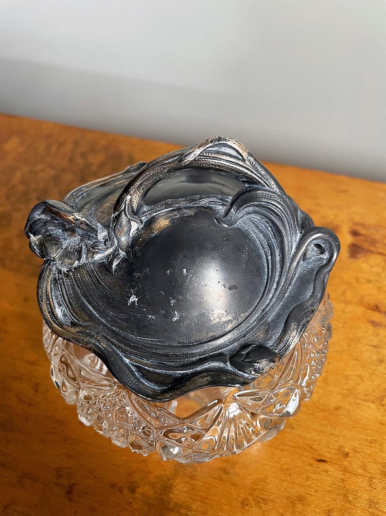 Antique Fostoria Glass Hair Receiver Jar With Pewter Lid - Etsy