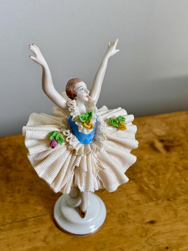 Vintage Dresden Porcelain Ballerina Figurine: 1920s Lace Dress, German ...