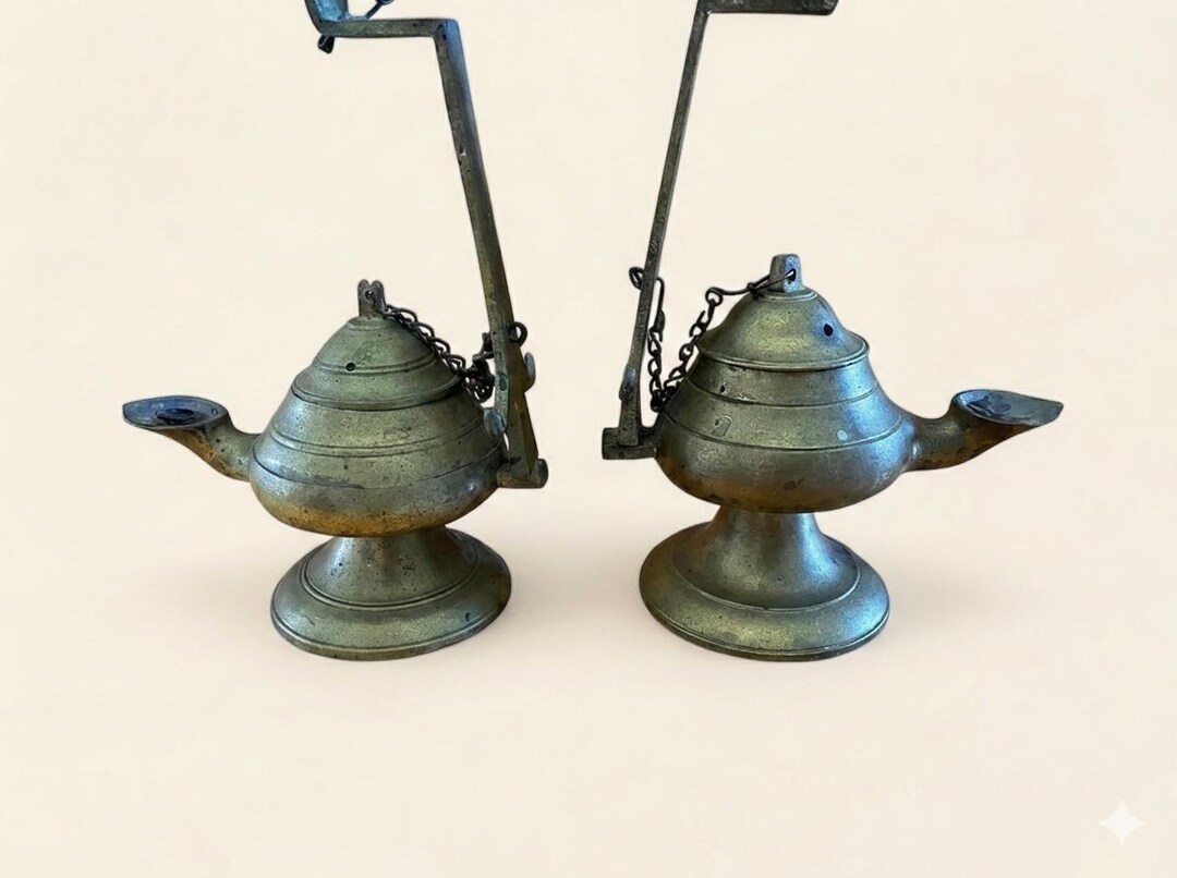 Antique Italian Brass Lucerne Oil Lamps | Grand Tour Pedestal Pair - Etsy