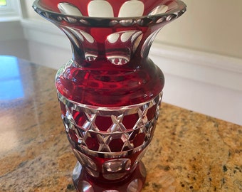 Beautiful Vintage Czechoslovakia Bohemian Red Ruby, Cut Crystal Vase - Etsy