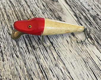 Vintage Wooden Classic Red & White Fishing Lure - Etsy