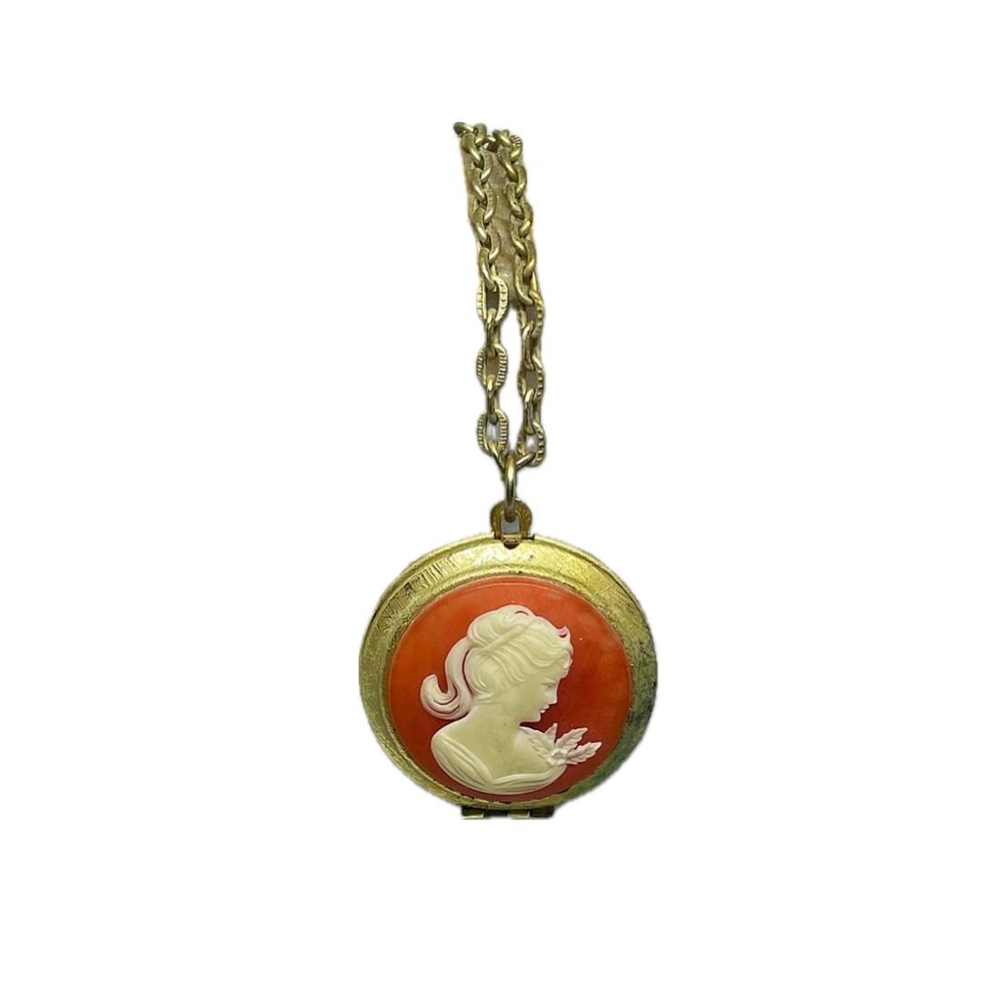 Vintage Cameo Locket Necklace: Mid-century Gold-tone Faux Cameo, 24 ...