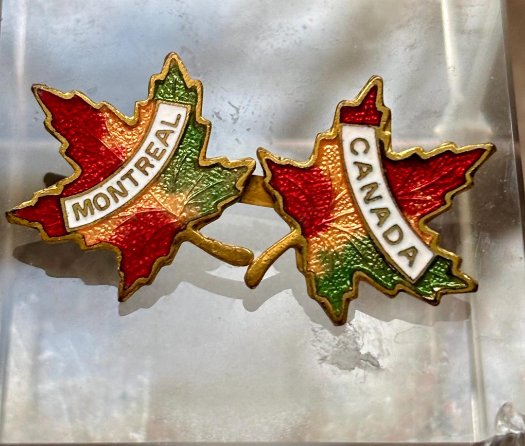 Vintage Montreal Canada Double Leaf Enamel Souvenir Pin, Collectible ...