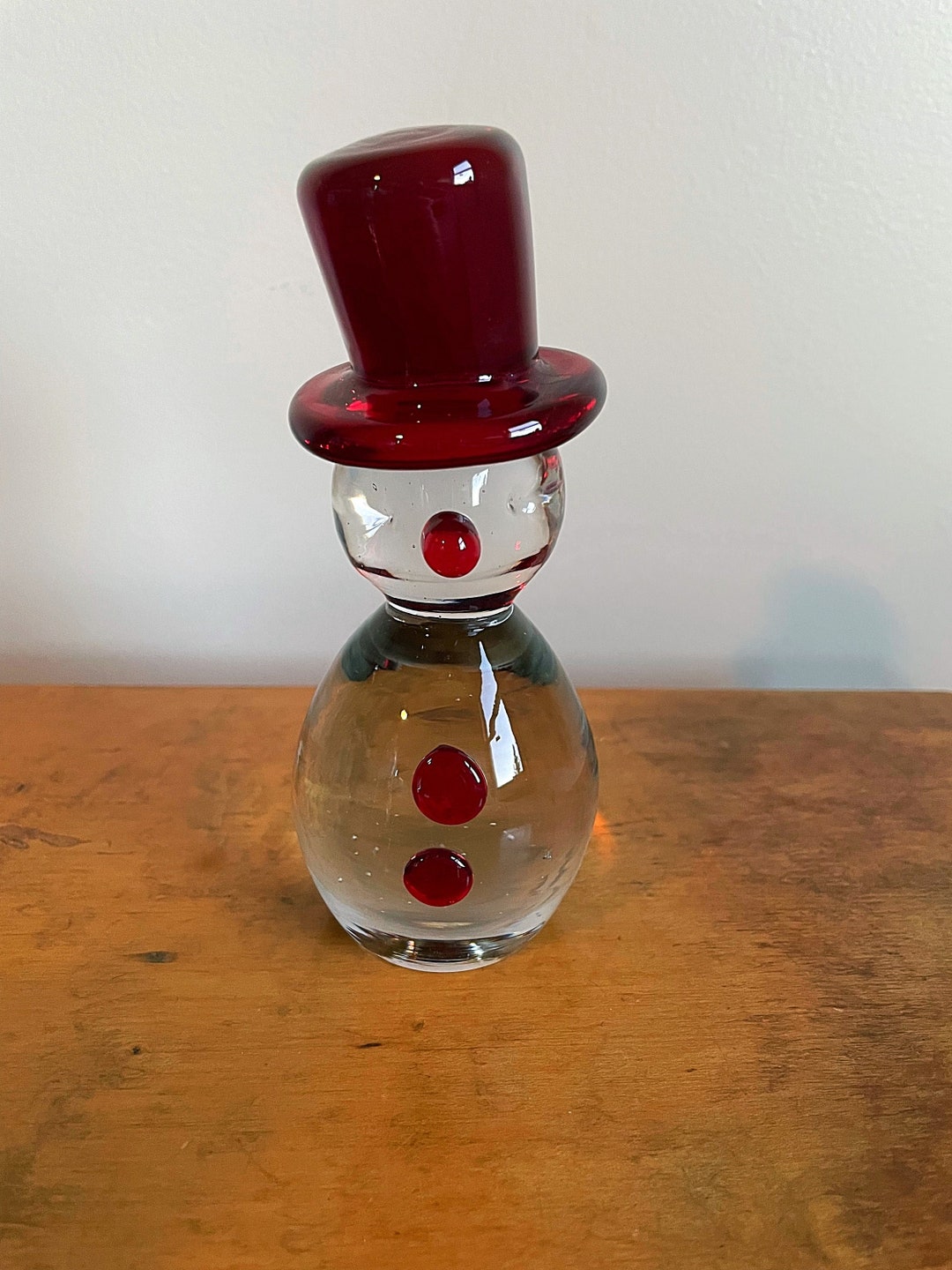 Vintage Blenko Crystal Snowman 76A Red Top Hat Snowman - Etsy