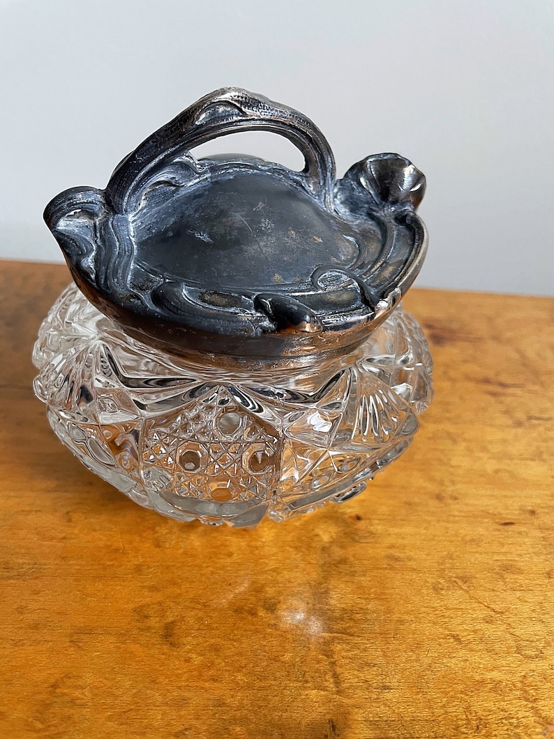 Antique Fostoria Glass Hair Receiver Jar With Pewter Lid - Etsy