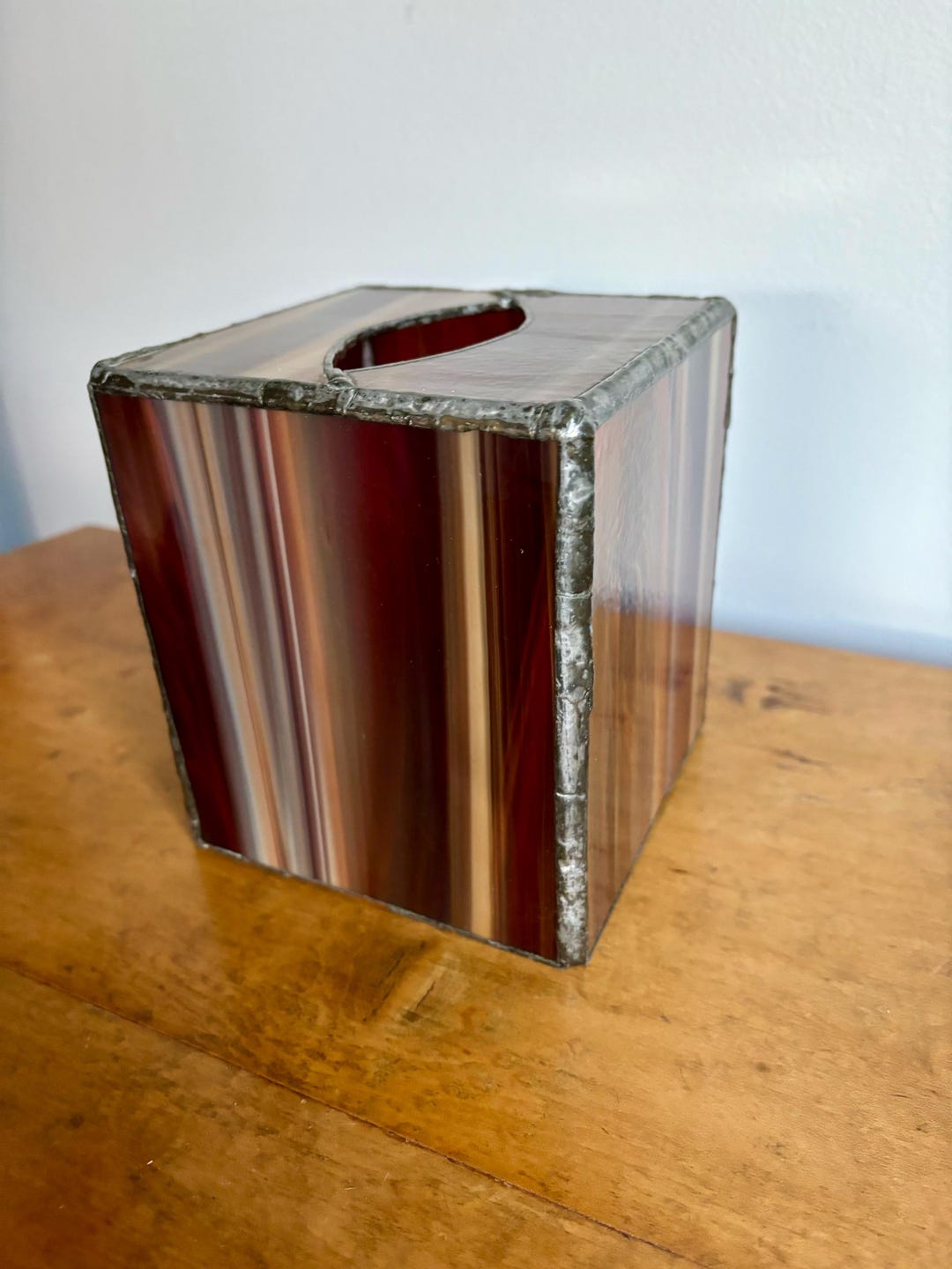 Vintage Slag Glass Tissue Box Cover Leaded With Marbled Browns, Oranges ...