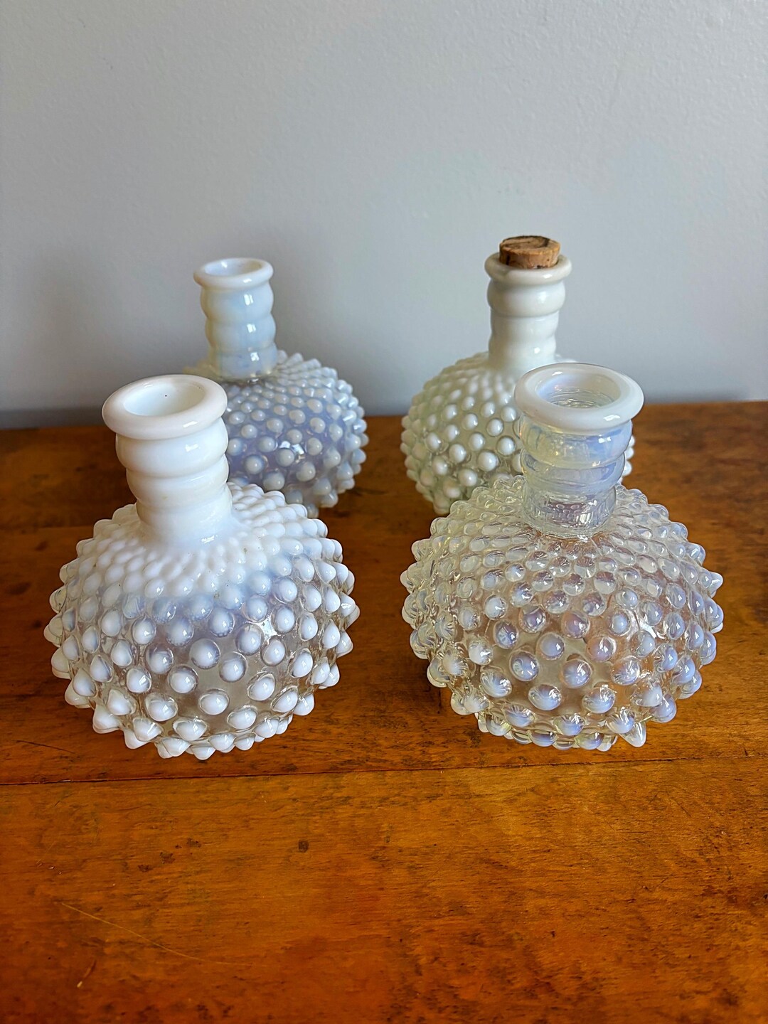 Vintage Fenton Opalescent Moonstone Hobnail Perfume Bottle- Set of 4 ...