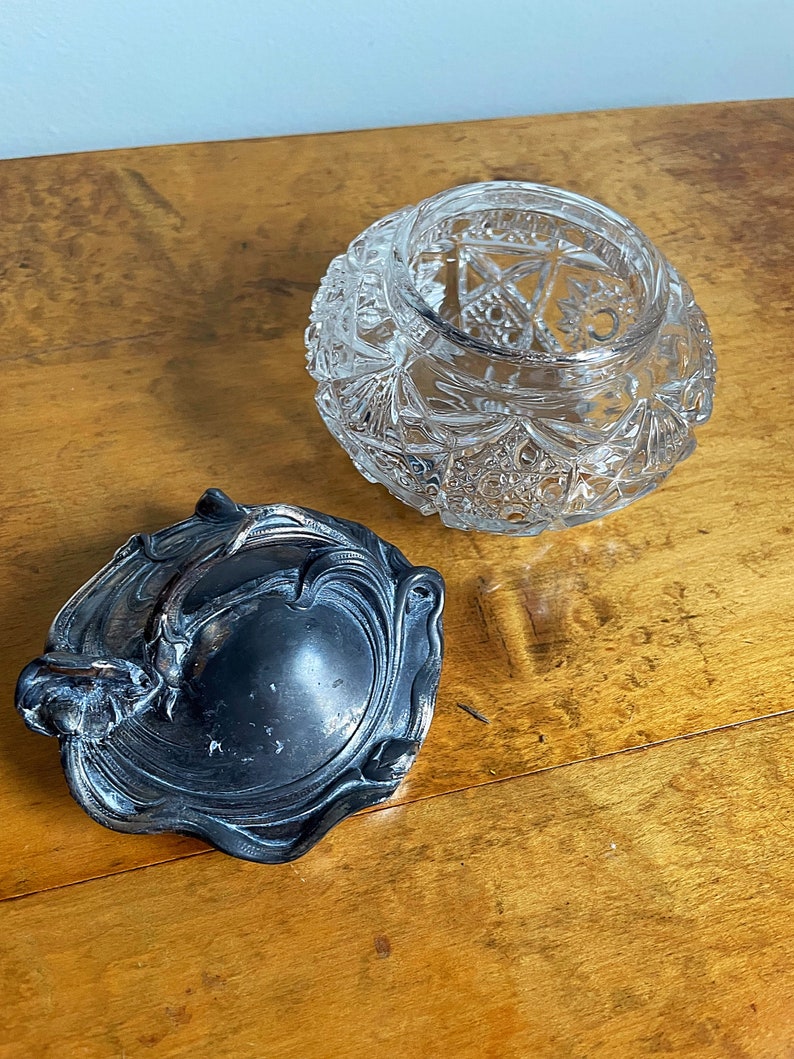 Antique Fostoria Glass Hair Receiver Jar With Pewter Lid - Etsy