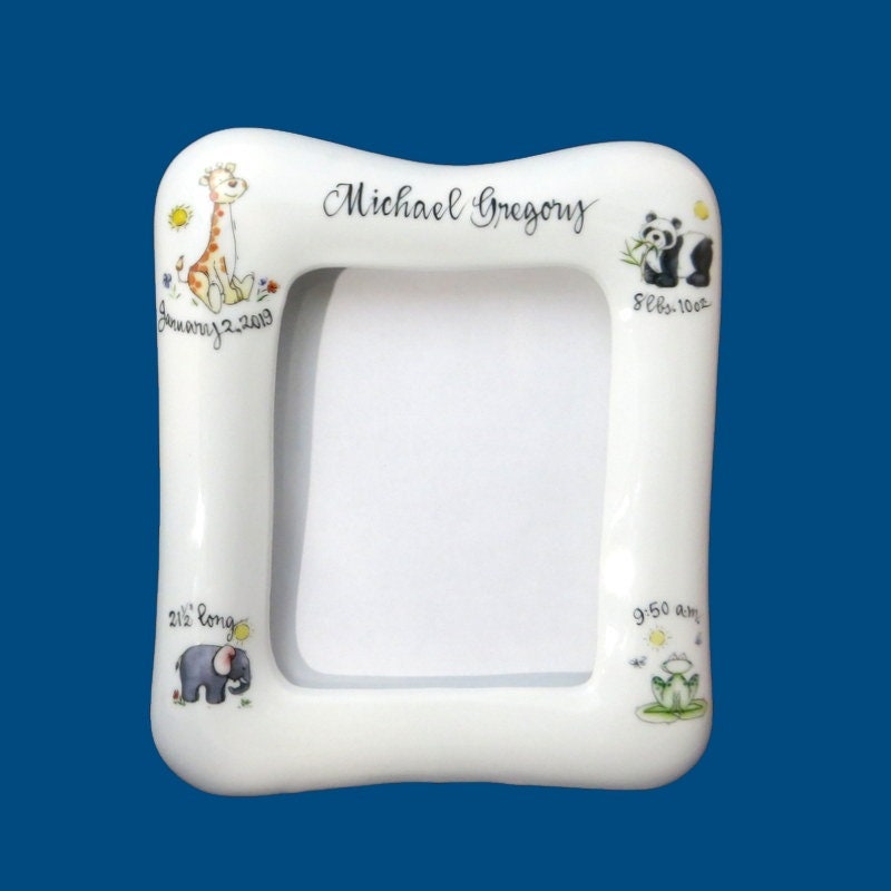Personalized Handpainted Porcelain Baby Picture Frame With Zoo Animal ...