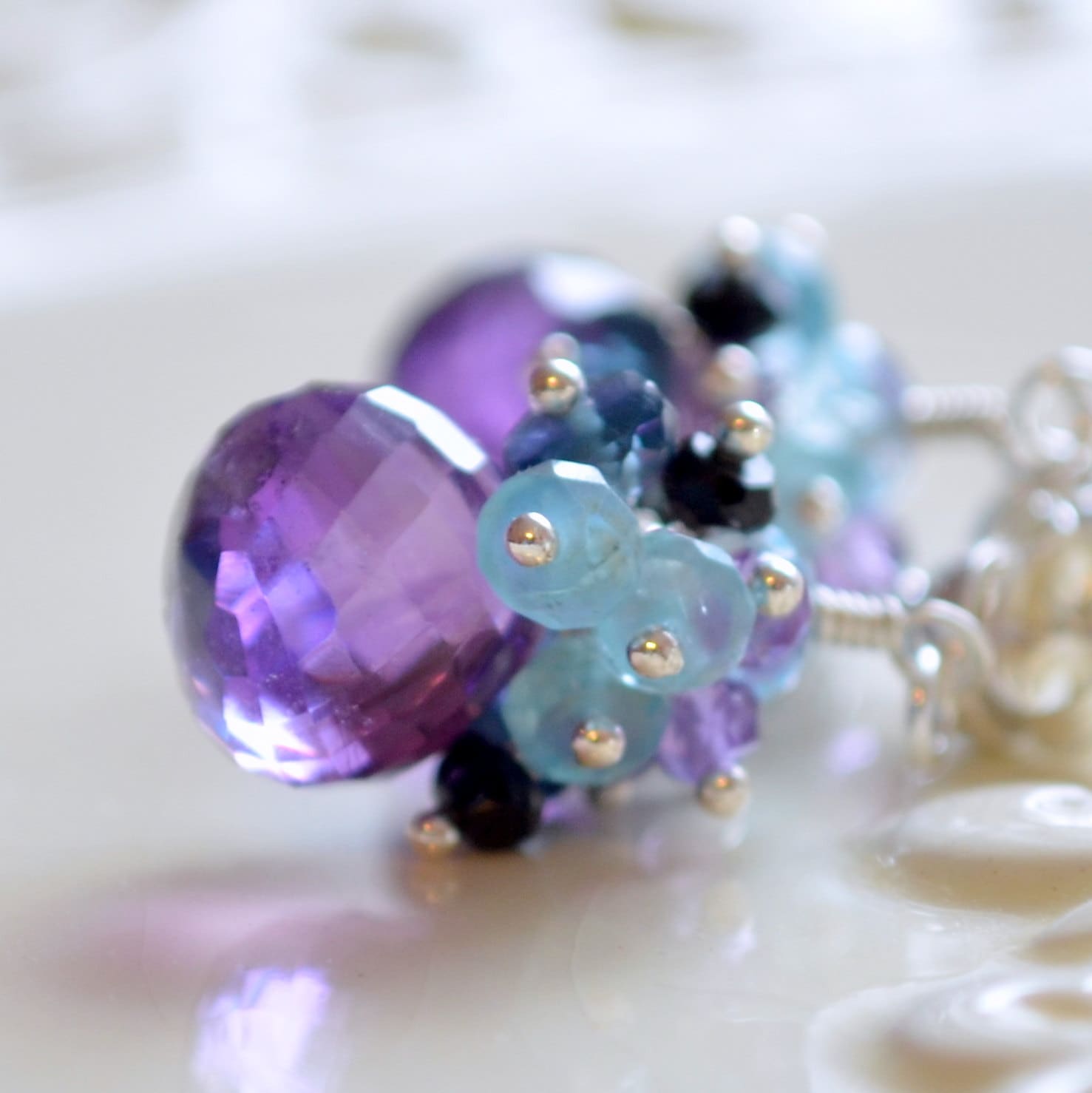 Amethyst Earrings, Peacock Colours, Apatite, London Blue Topaz ...
