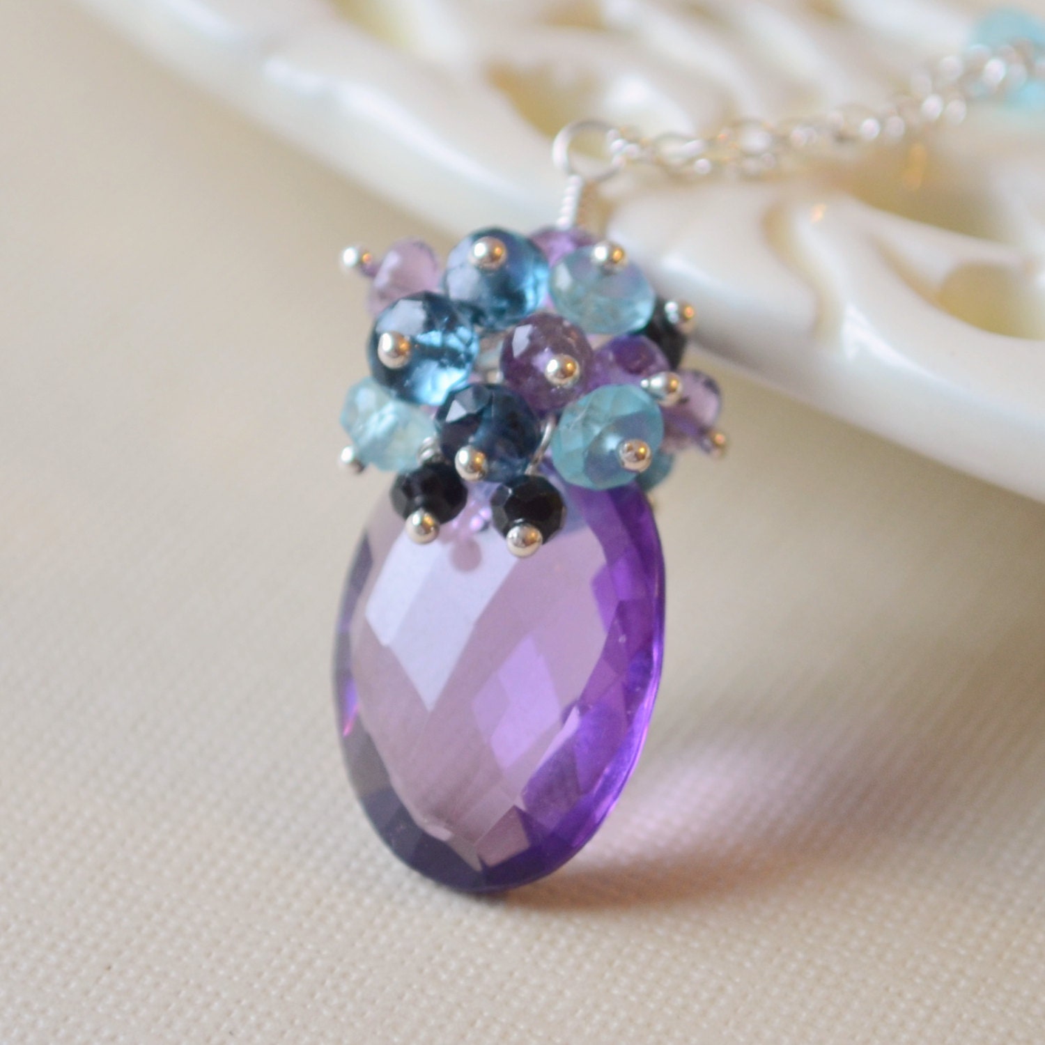 Amethyst Earrings, Peacock Colours, Apatite, London Blue Topaz ...