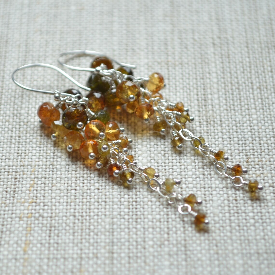 Autumn Wedding Earrings, Genuine Tourmaline Citrine Gemstone, Cluster ...