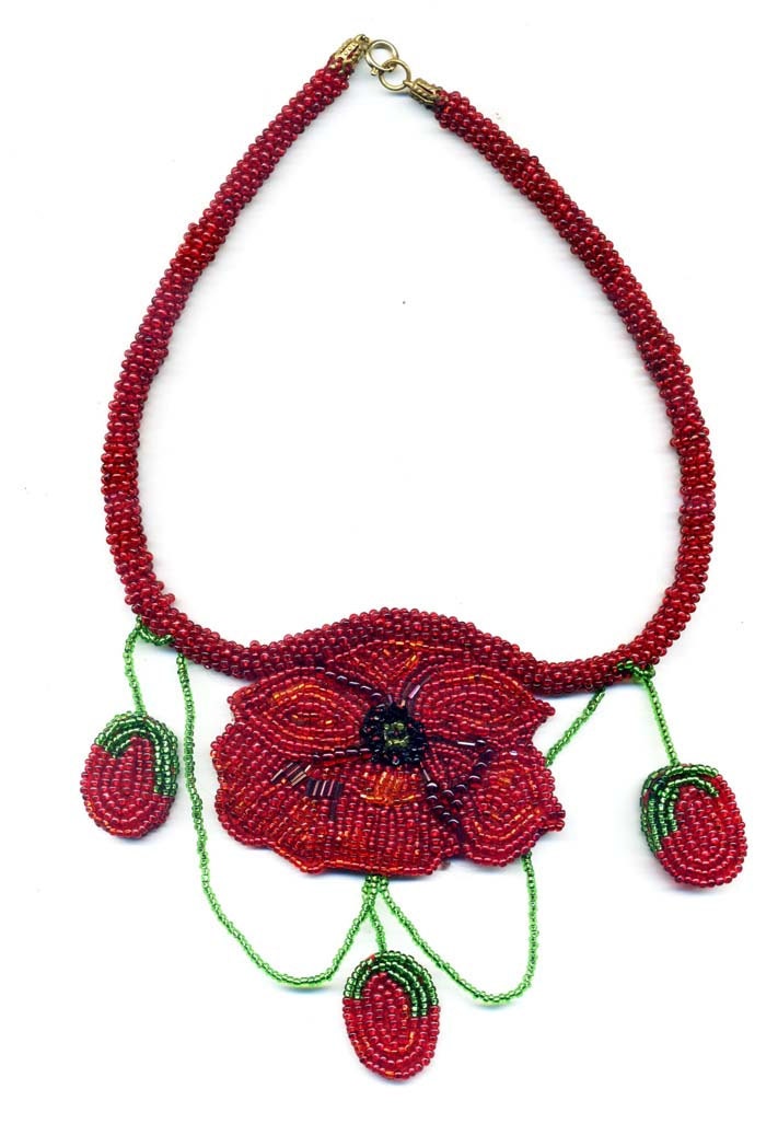 Poppy Bead Embroidered Necklace - Etsy