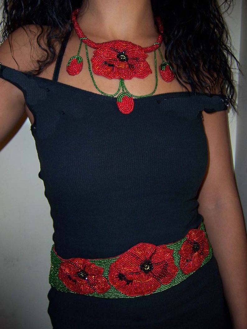 Poppy Bead Embroidered Necklace - Etsy