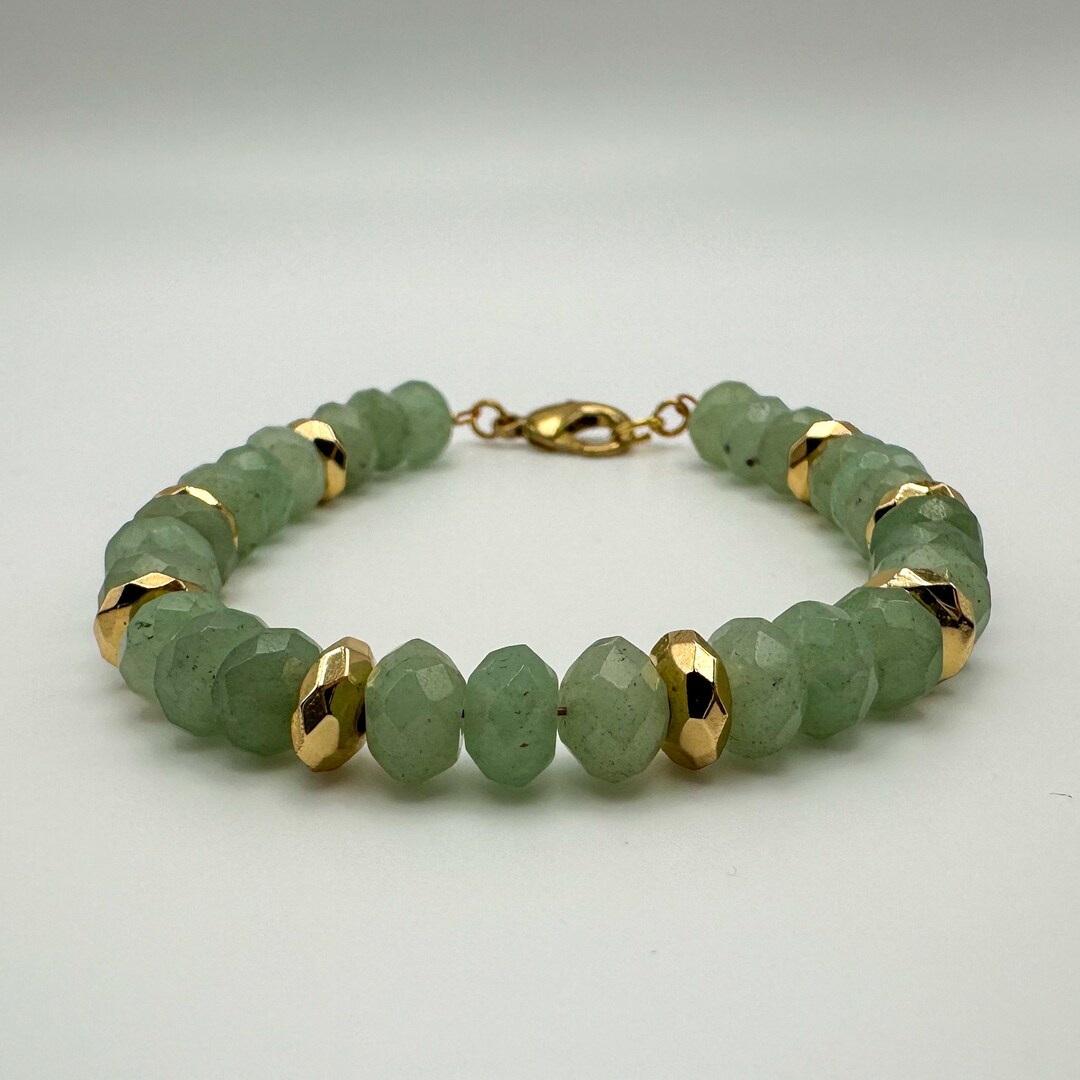 Light Green Agate and Gold Hematite Bracelet - Etsy