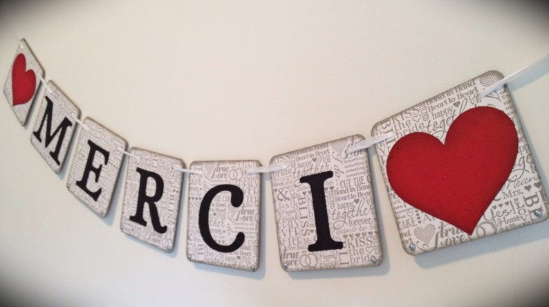 Merci Wedding Garland Sign Banner France Sign Thank You in France Grey ...