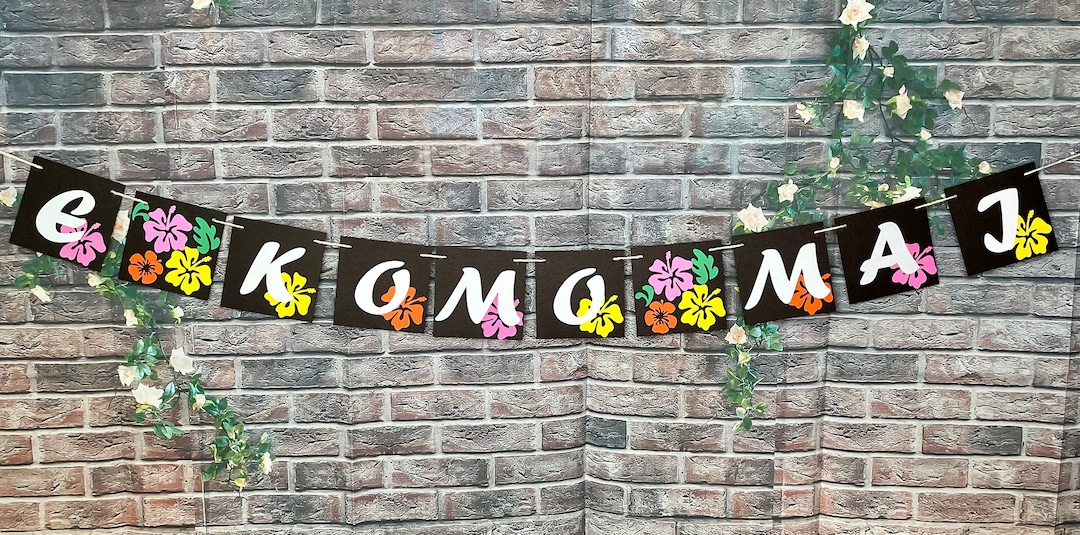 E KOMO Mai" Black Banner-welcome Banner-bienvenidos Garland-hawaiian ...