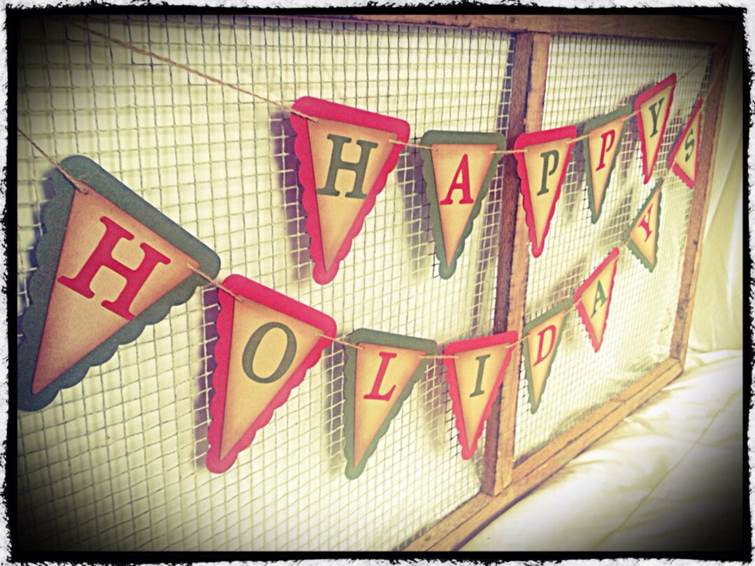 Vintage Style 'happy Holidays' Pennant Banner: Rustic Christmas Garland ...