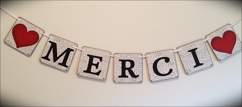 Merci Wedding Garland Sign Banner France Sign Thank You in France Grey ...