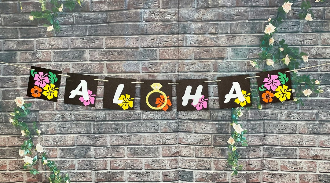 ALOHA Banner-Aloha Black/Ring Gold Garland-Fiesta hawaiana, Letrero ...