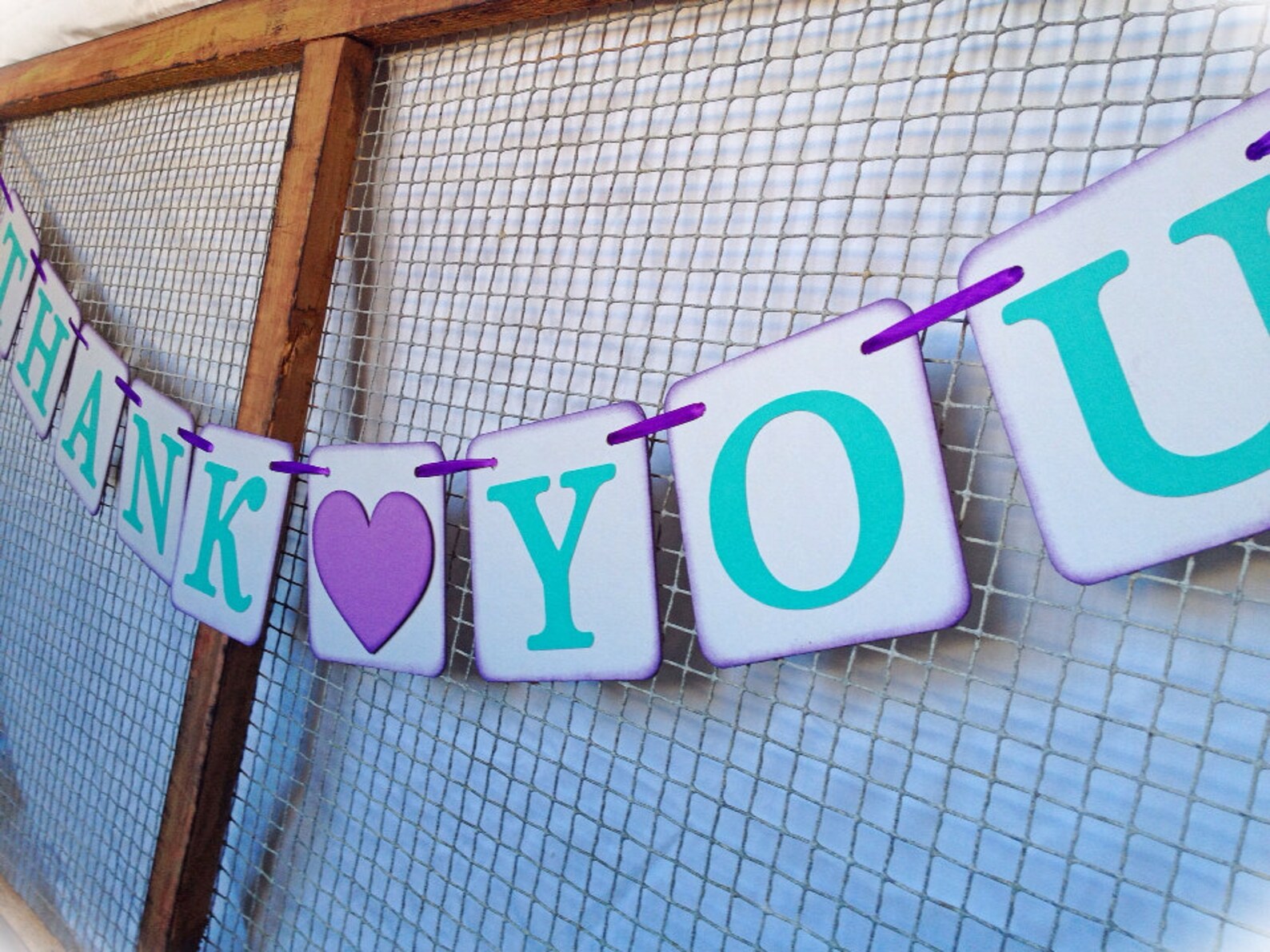 THANK YOU Banner 4 X 4 Chipboard Garland Lavender and / Teal Wedding ...